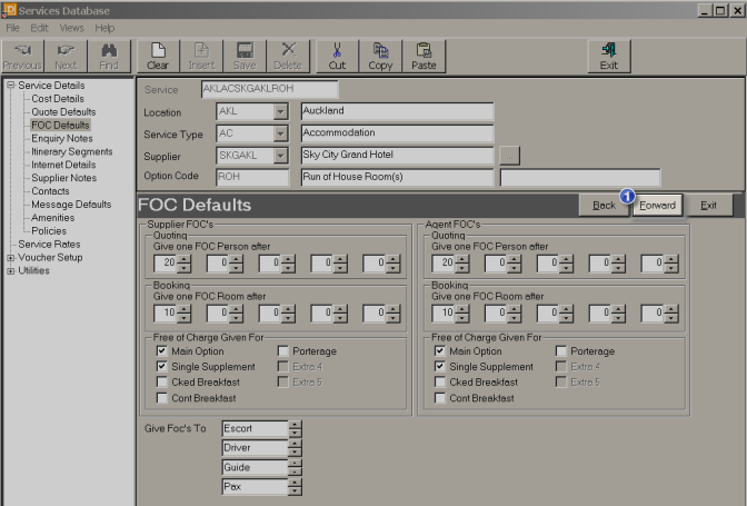 FOC Defaults Screen