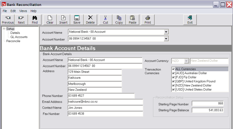 Reconciliation Setup